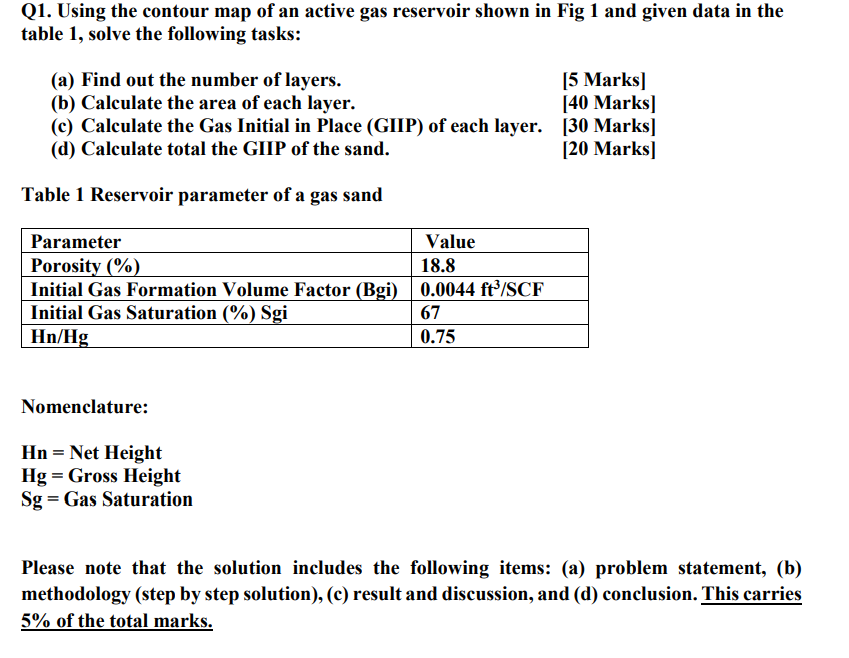 Solved Q1. Using the contour map of an active gas reservoir | Chegg.com