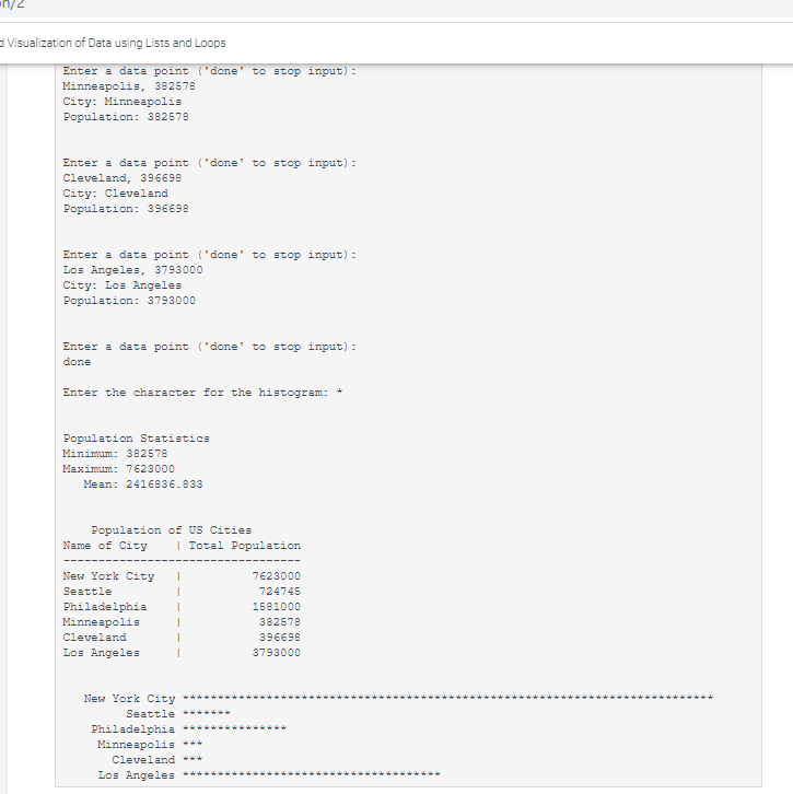 Solved cion/2 and Visualization of Data using Lists and | Chegg.com