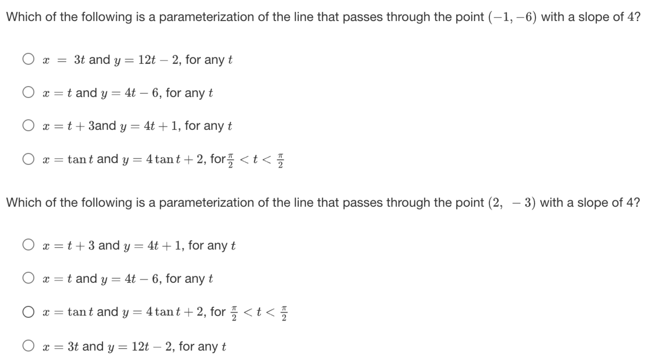 Solved Which of the following is a parameterization of the | Chegg.com