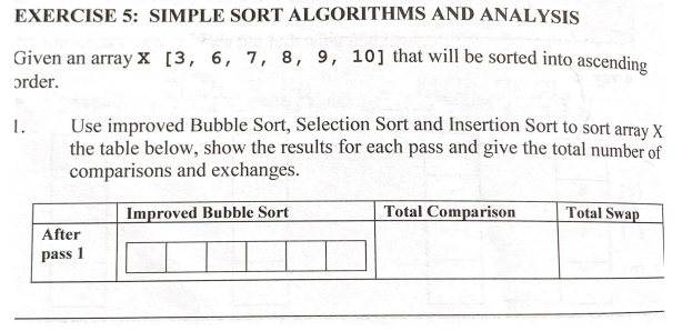 Solved EXERCISE 5: SIMPLE SORT ALGORITHMS AND ANALYSIS Given | Chegg.com