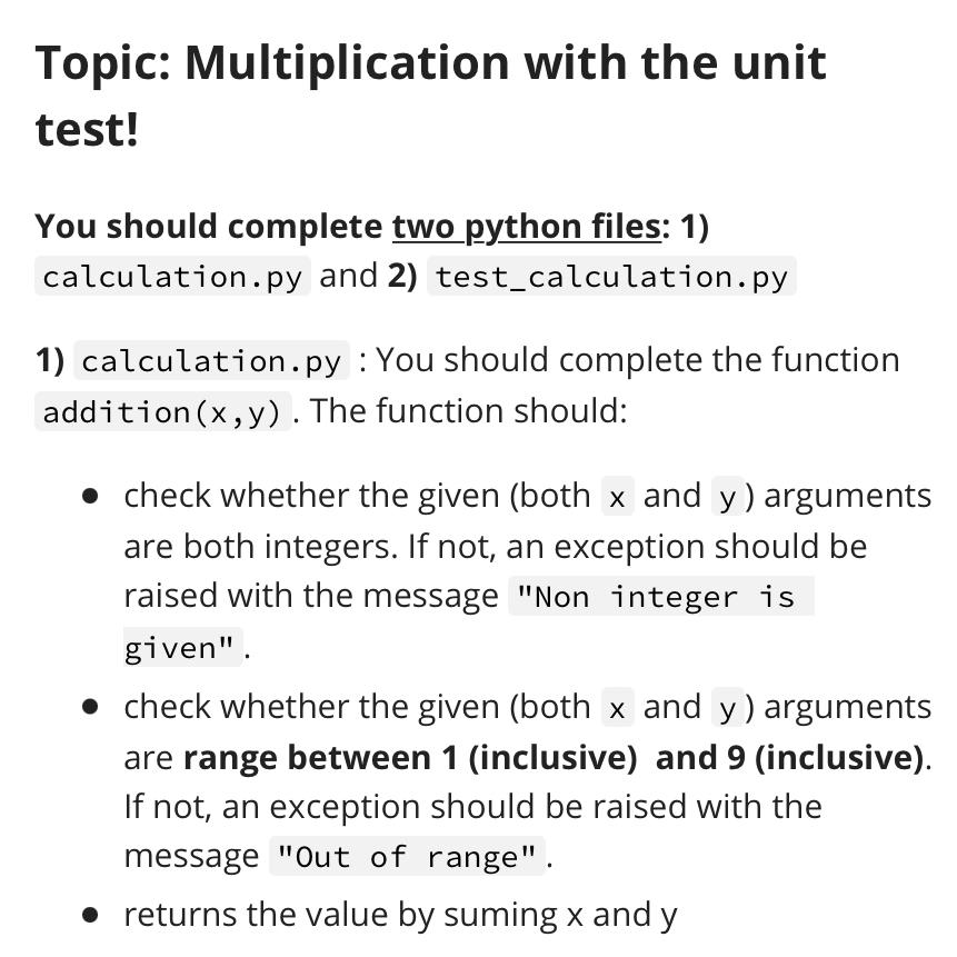 Solved Topic: Multiplication with the unit test! You should | Chegg.com