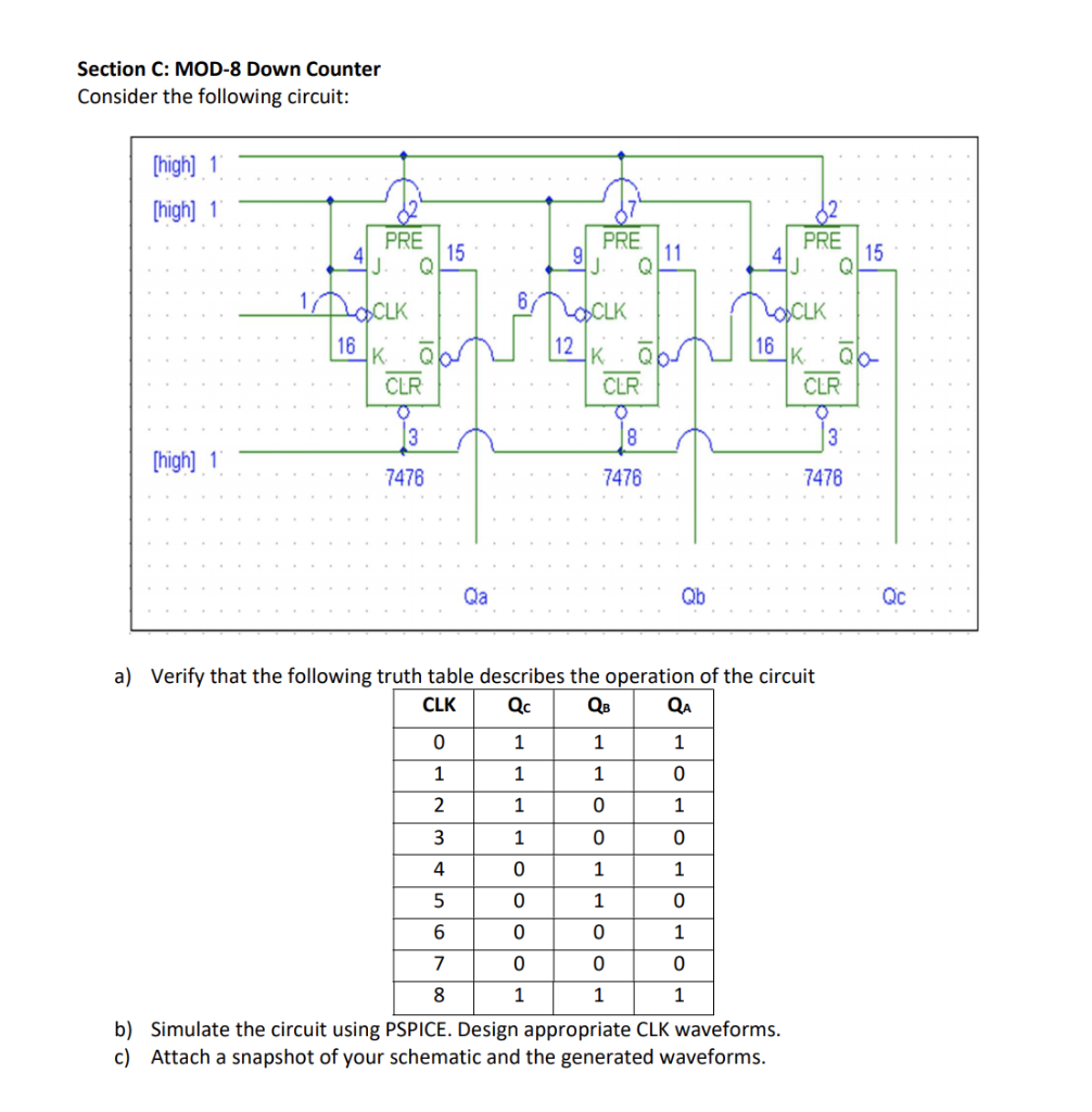 Solved Section C: MOD-8 Down Counter Consider the following | Chegg.com