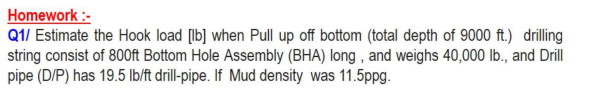 Solved Homework:- Q1/ Estimate the Hook load [lb] when Pull | Chegg.com
