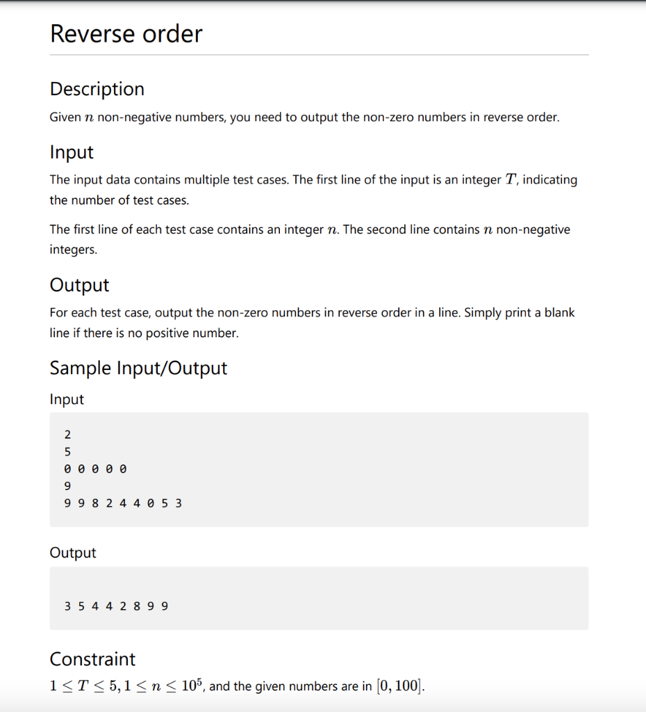 Solved Reverse order Description Given n non-negative | Chegg.com