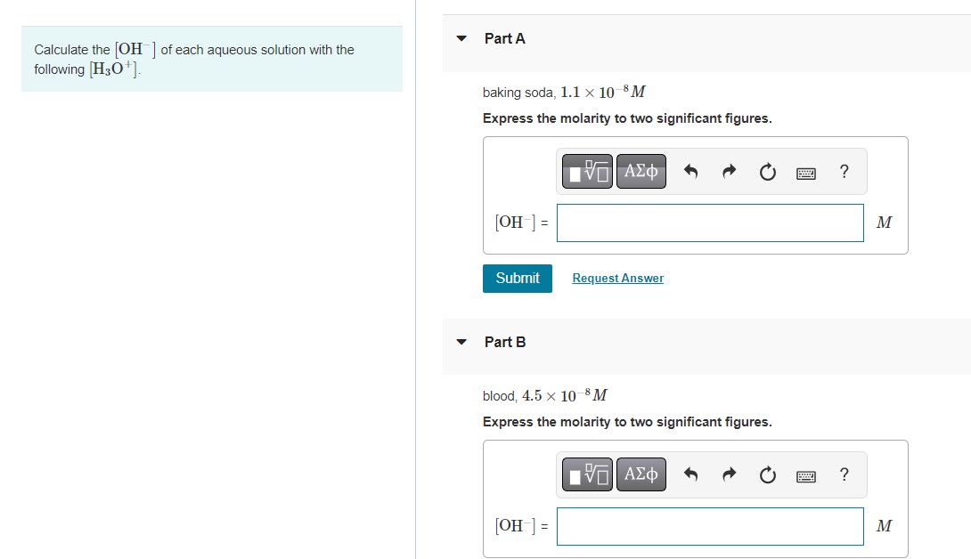 Solved Calculate the [OH−]of each aqueous solution with the | Chegg.com