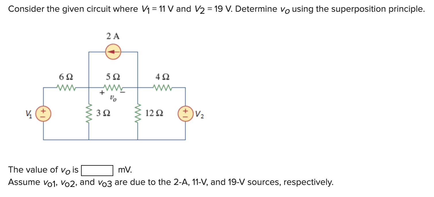 Solved by an EXPERT Consider the given circuit where V1=11V ﻿and V2=19V. | Chegg.com