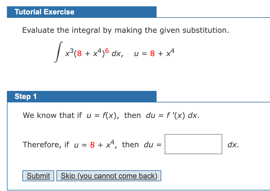 Solved Tutorial Exercise Evaluate the integral by making the | Chegg.com