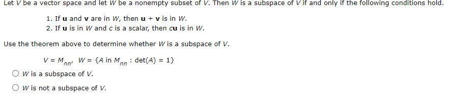 Solved Let V be a vector space and let w be a nonempty | Chegg.com