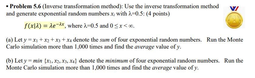 Solved Using the inverse transformation functions in Excel | Chegg.com