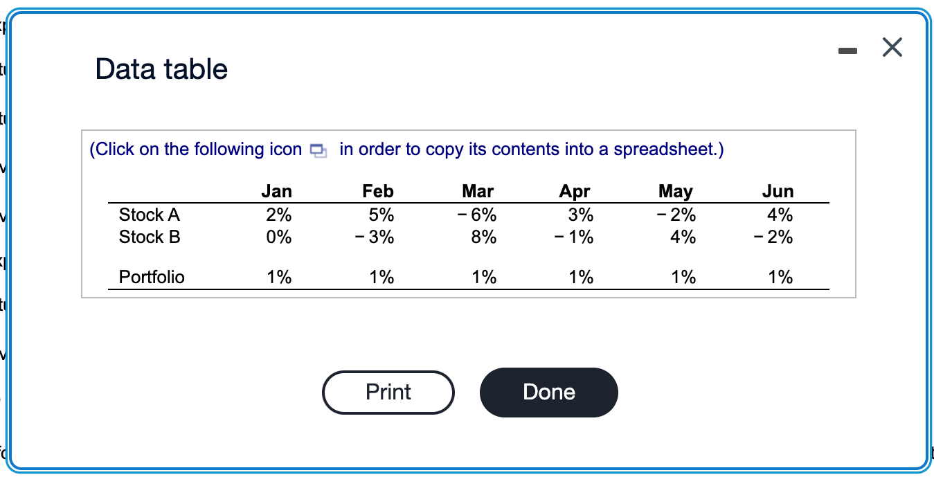 Solved Consider the following 6 months of returns for 2 | Chegg.com