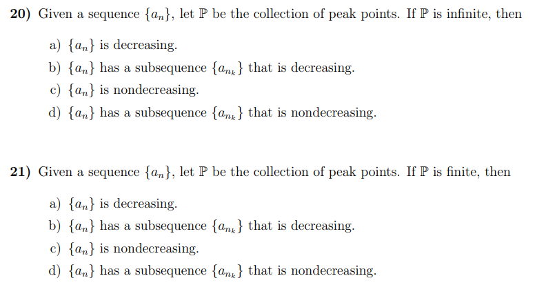 Solved 20) Given a sequence {an}, let P be the collection of | Chegg.com