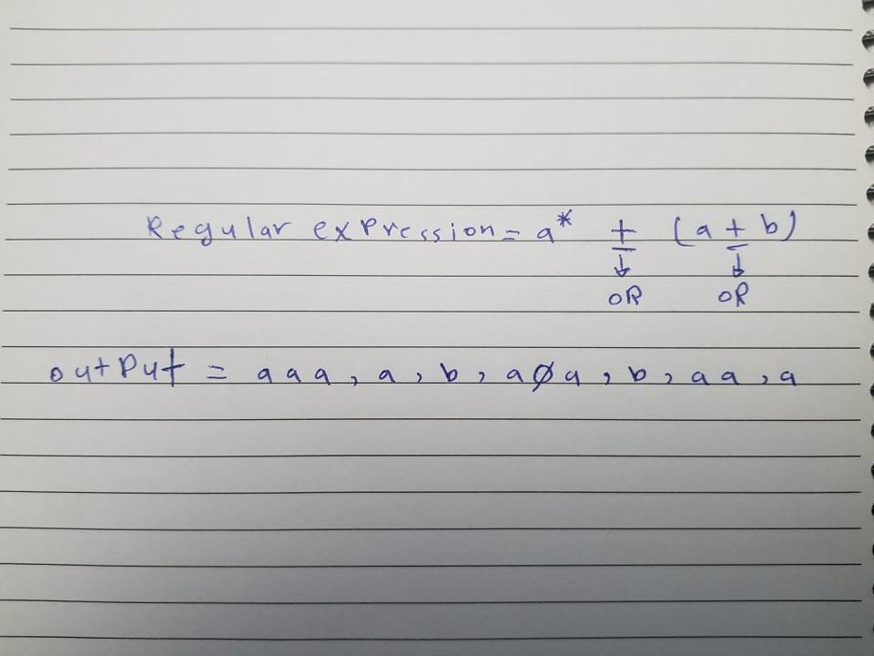 Solved * Regular expression - a + 1 OR (a+b) 고 OR o output = | Chegg.com