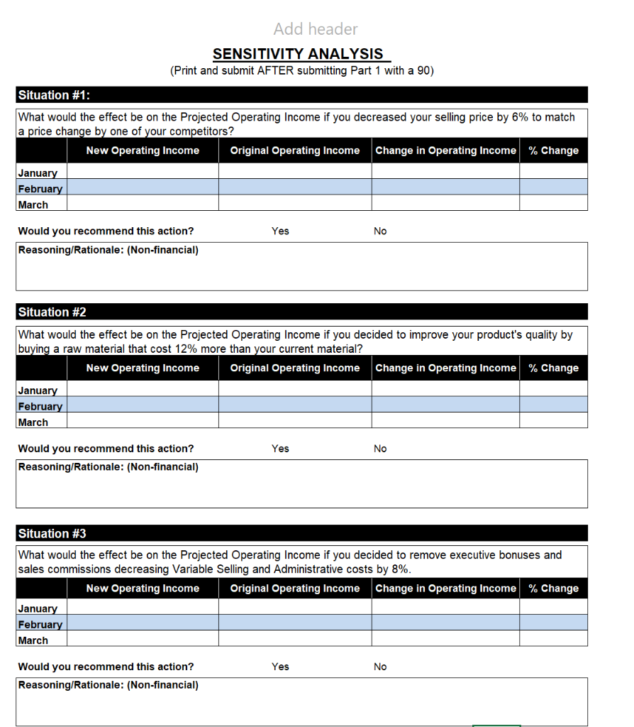 Solved Add header SENSITIVITY ANALYSIS (Print and submit | Chegg.com