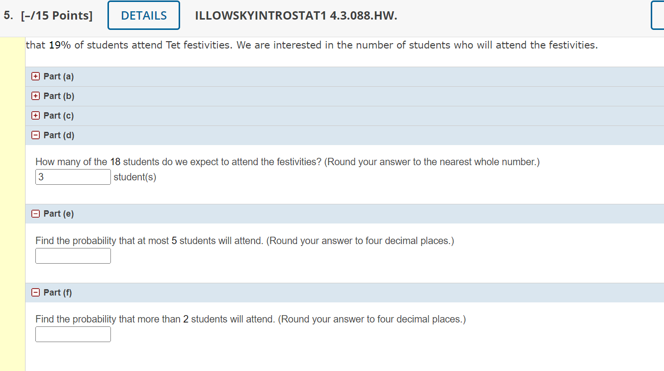 [-/15 Points] ILLOWSKYINTROSTAT1 4.3.088.HW. that 19% | Chegg.com