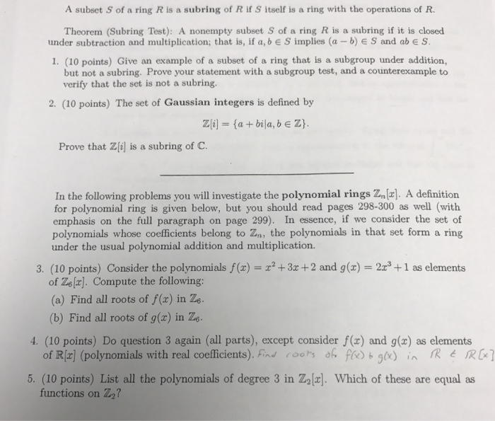A subset S of a ring R is a subring of R if S itself | Chegg.com