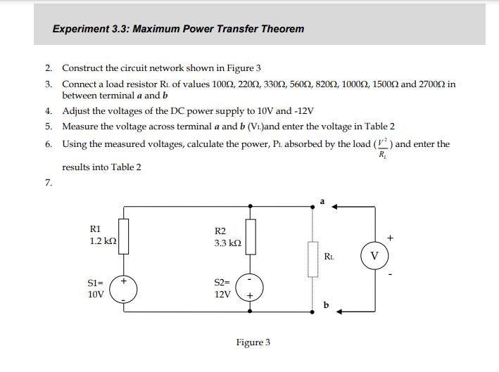 Solved Experiment 3.3: Maximum Power Transfer Theorem 2. | Chegg.com