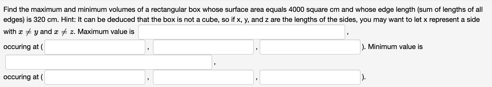 Solved Find the maximum and minimum volumes of a rectangular | Chegg.com