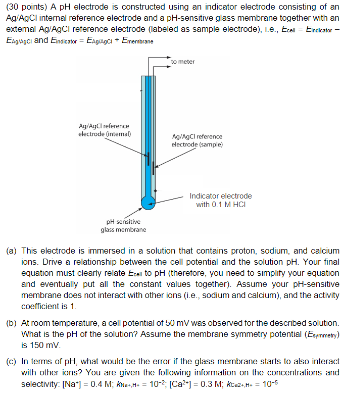 Solved (30 points) ApH electrode is constructed using an | Chegg.com