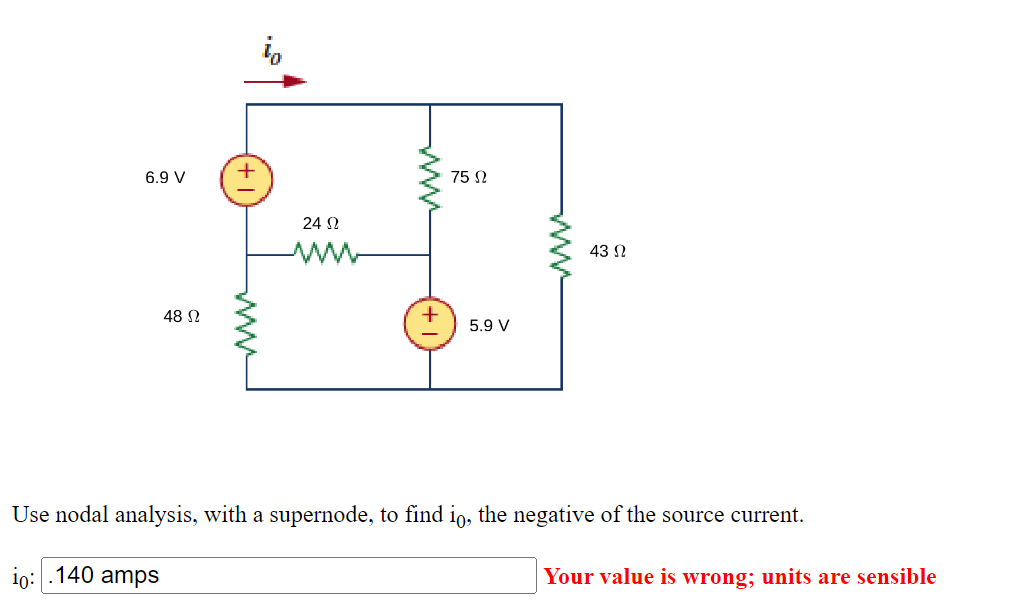 Solved Use nodal analysis, with a supernode, to find i0, the | Chegg.com