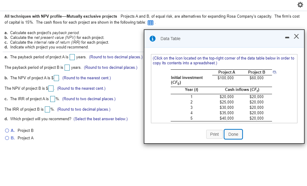 Solved All techniques with NPV profile—Mutually exclusive | Chegg.com