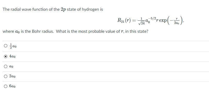 Solved The radial wave function of the 2p state of hydrogen | Chegg.com