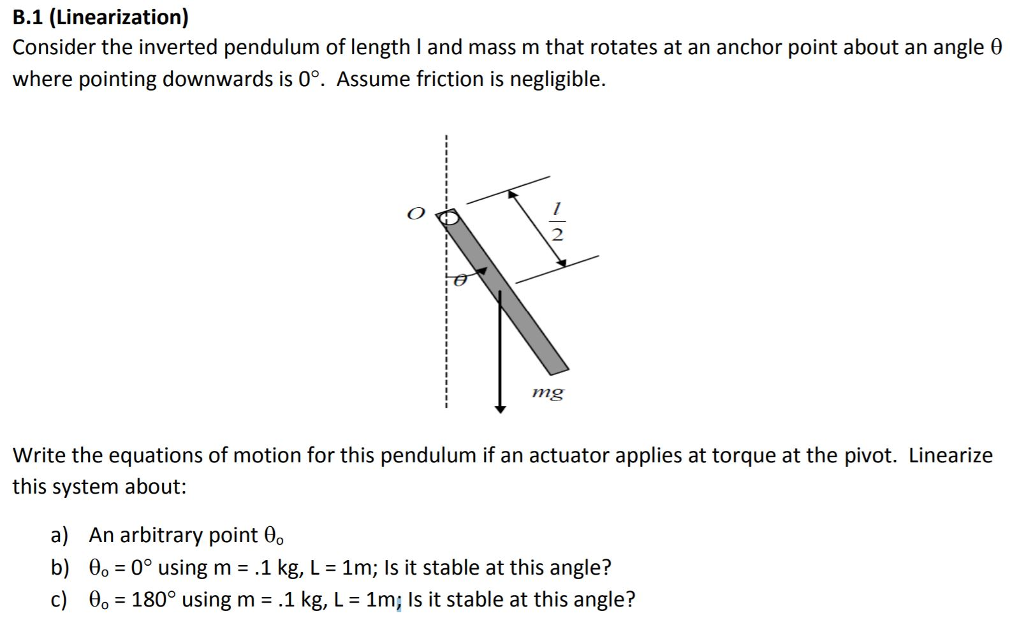 B.1 (Linearization) Consider the inverted pendulum of | Chegg.com