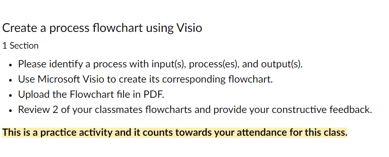 Solved Create a process flowchart using Visio 1 Section - | Chegg.com