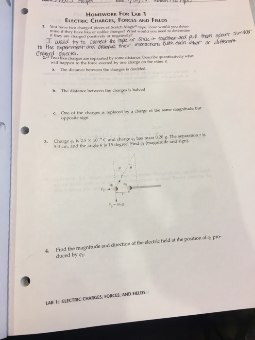 Solved HOMEWORK FOR LAB ELECTRIC CHARGES, FORCES AND FIELDS | Chegg.com Solved HOMEWORK FOR LAB ELECTRIC CHARGES, FORCES AND FIELDS | Chegg.com