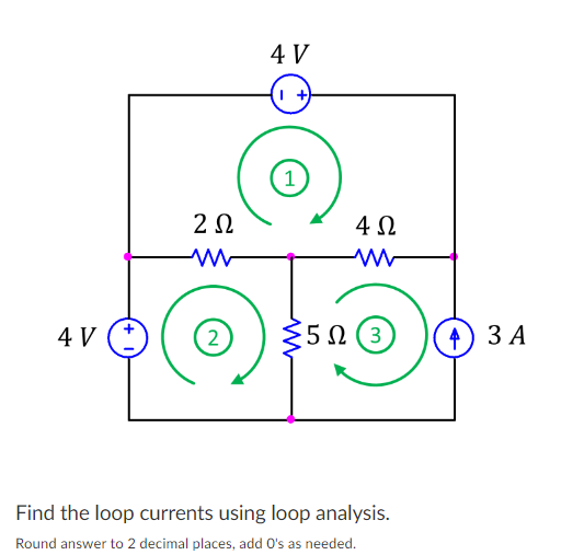 Solved Find The Loop Currents Using Loop Analysis Round 