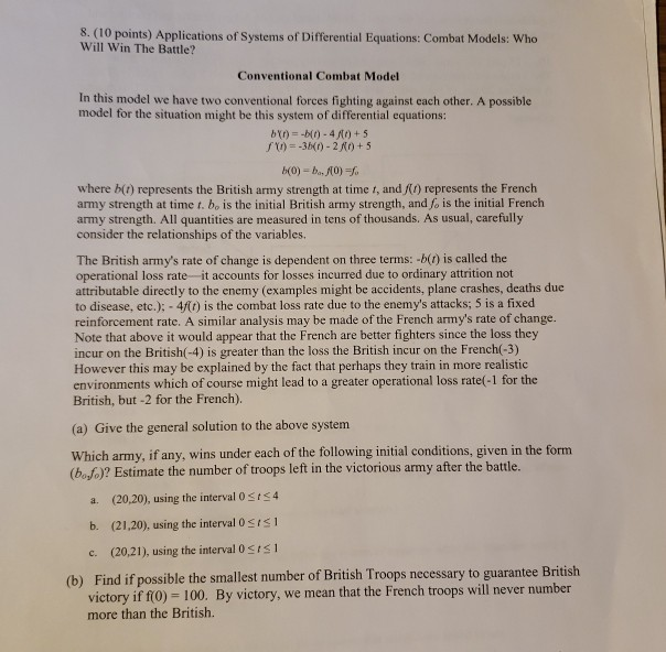 Solved 8. (10 points) Applications of Systems of | Chegg.com