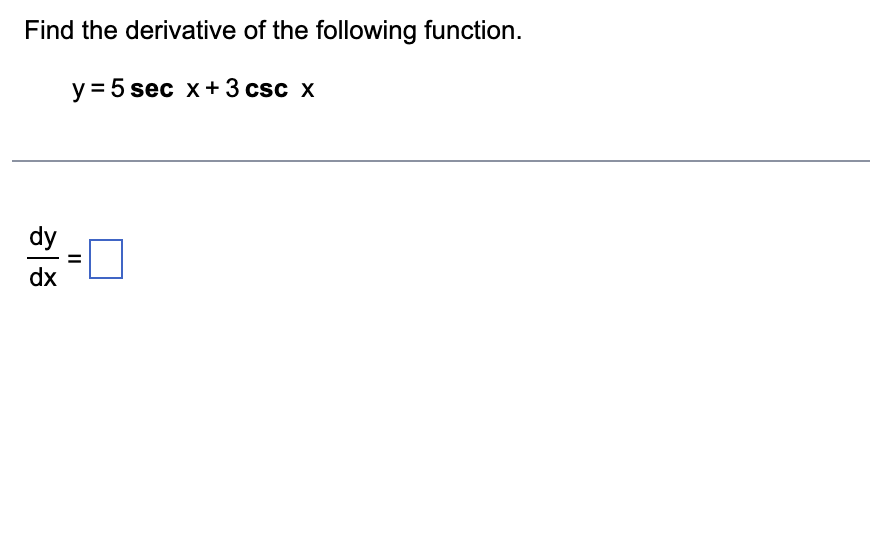 Solved Find the derivative of the following function. | Chegg.com