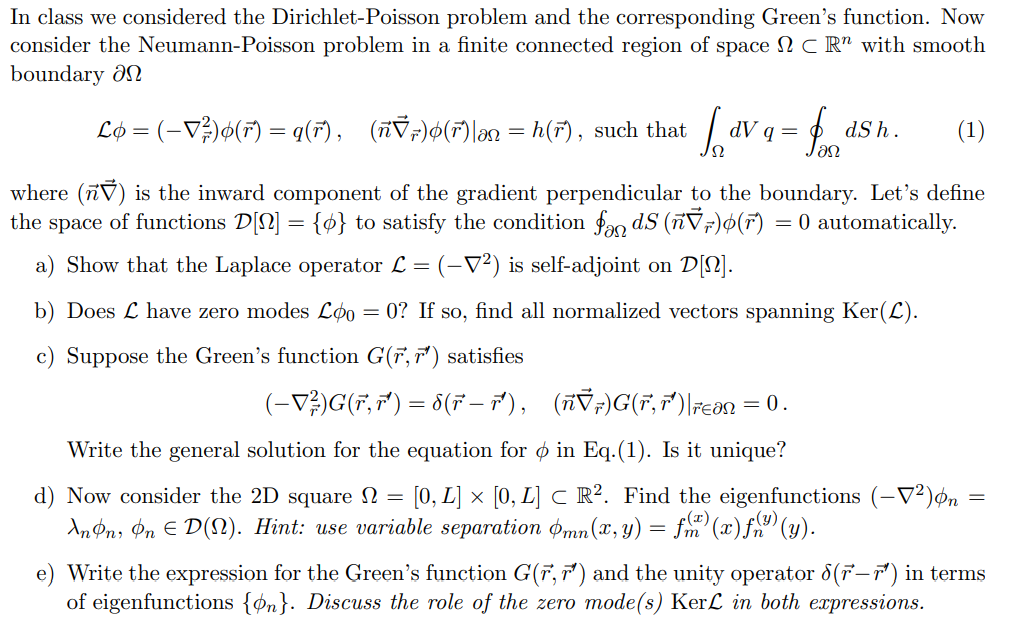 Solved In class we considered the Dirichlet-Poisson problem | Chegg.com