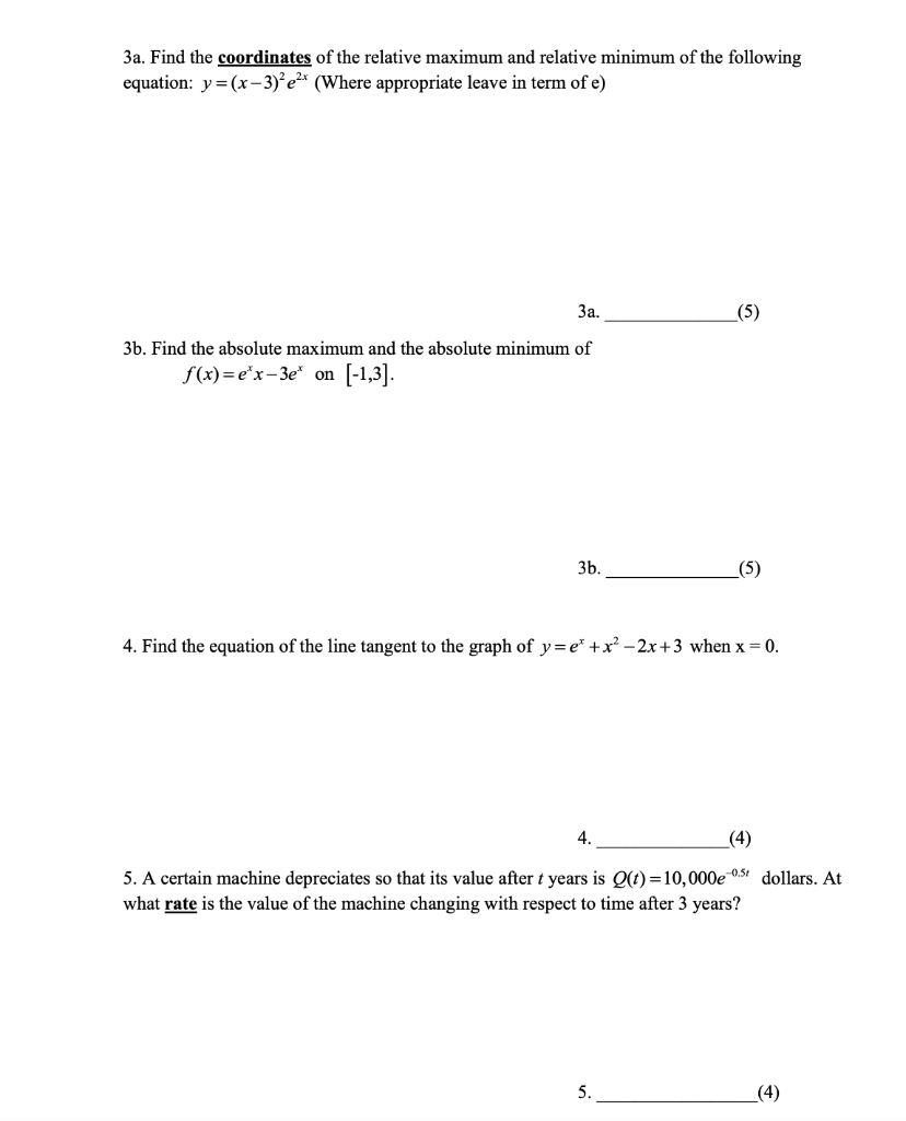 Solved 3a. Find the coordinates of the relative maximum and | Chegg.com