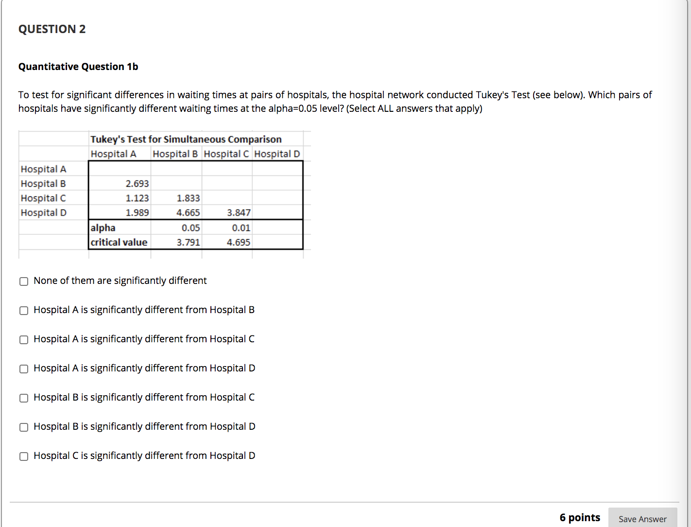 Solved QUESTION 1 Quantitative Question 1 A hospital network | Chegg.com