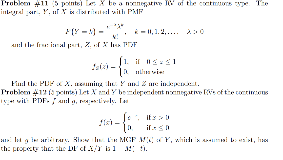 Solved Problem \#11 (5 points) Let X be a nonnegative RV of | Chegg.com