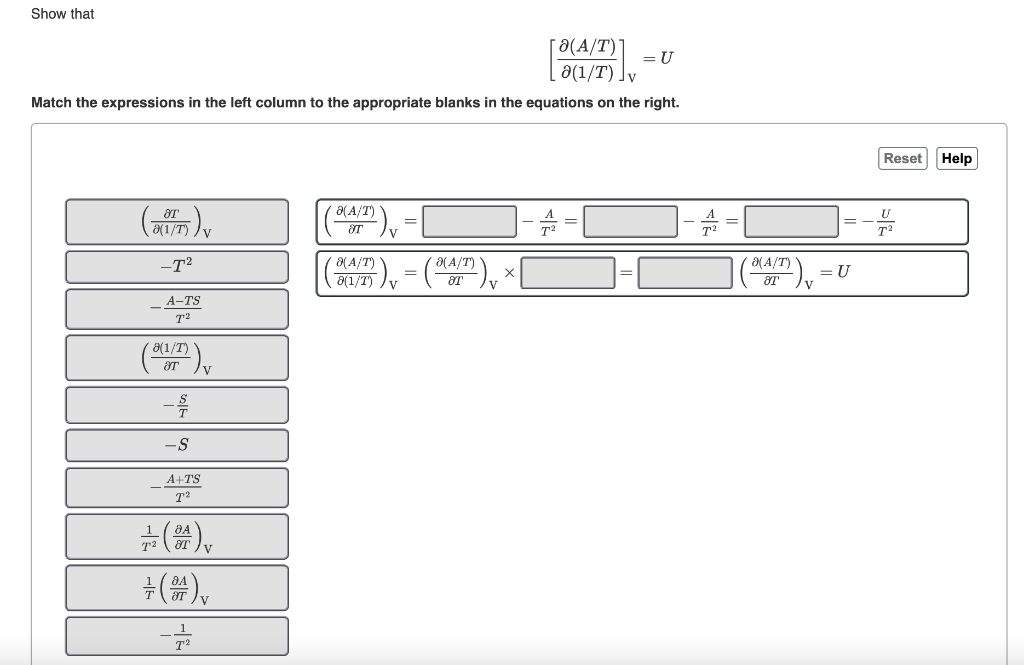Solved Show that a(A/T) =U Match the expressions in the left | Chegg.com