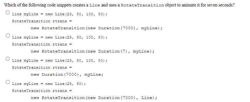 Solved Which of the following code snippets creates a Line | Chegg.com
