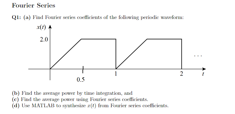 Solved Fourier Series Q1: (a) Find Fourier series | Chegg.com Solved Fourier Series Q1: (a) Find Fourier series | Chegg.com