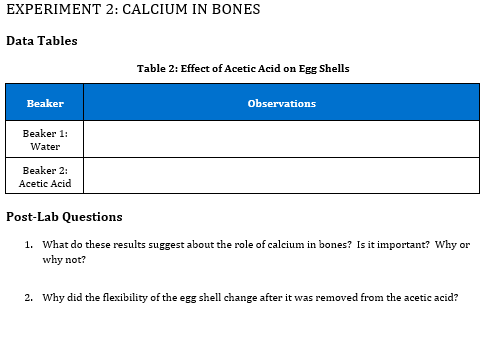 Solved Experiment 20 Calcium in Bones Experiement Inventory | Chegg.com