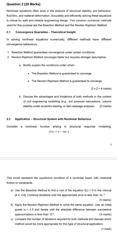 Question 2 [20 ﻿Marks] ﻿Nonlinear equations often | Chegg.com