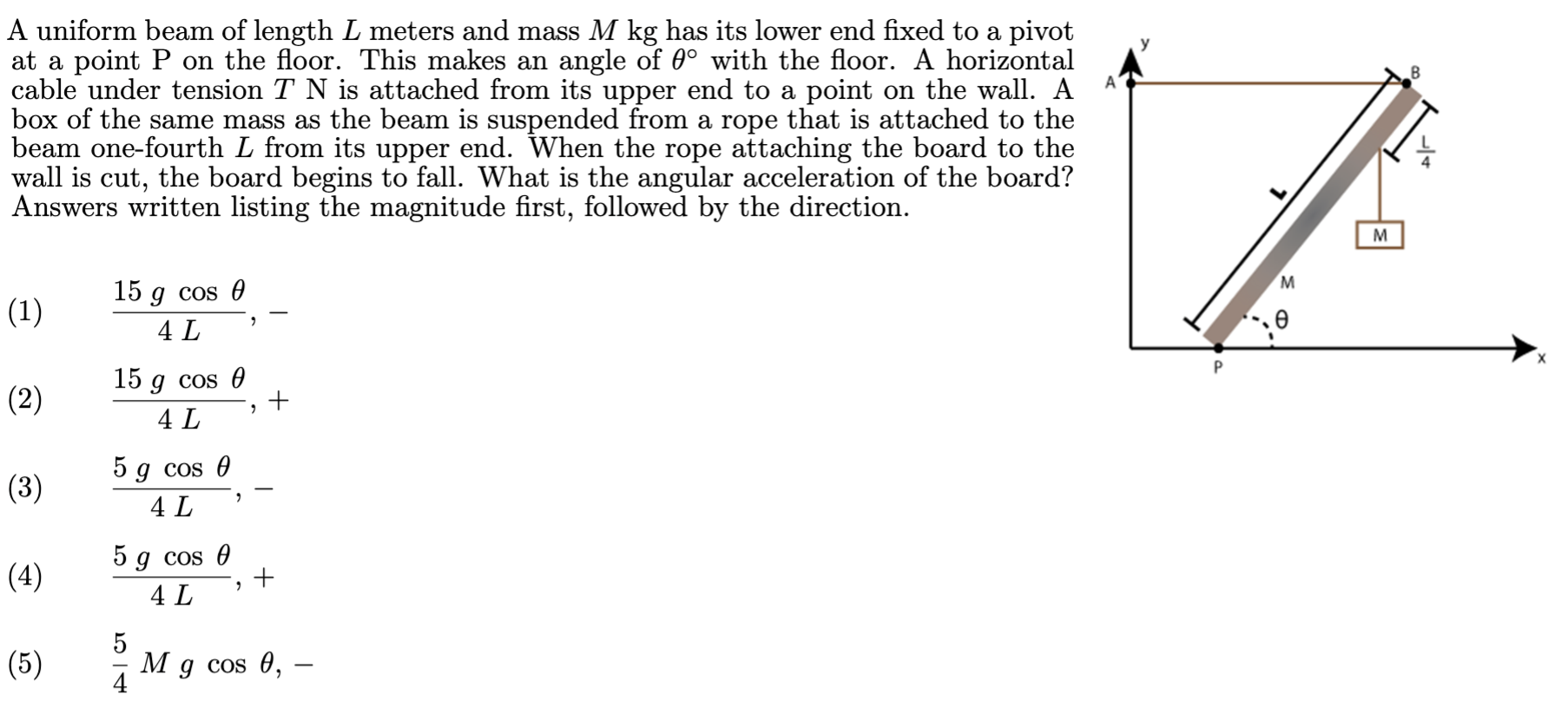 Solved A uniform beam of length L ﻿meters and mass Mkg ﻿has | Chegg.com