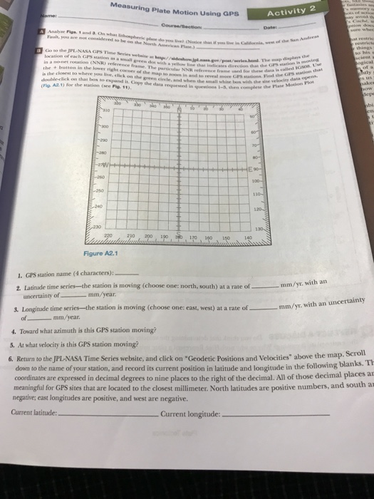 Measuring Plate Motion Using GPS Activity 2 yosu are | Chegg.com