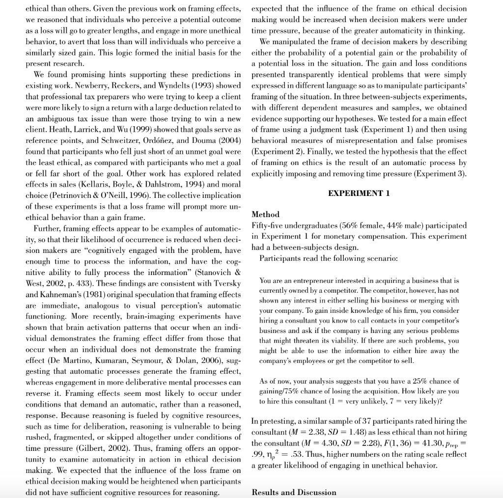 Research Article Bounded Ethicality The Perils of | Chegg.com