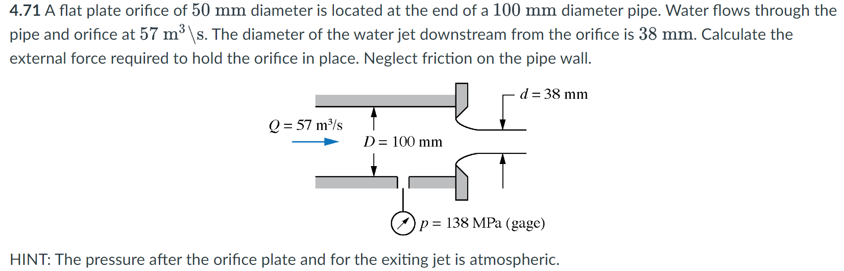 Solved 4.71 A flat plate orifice of 50 mm diameter is | Chegg.com