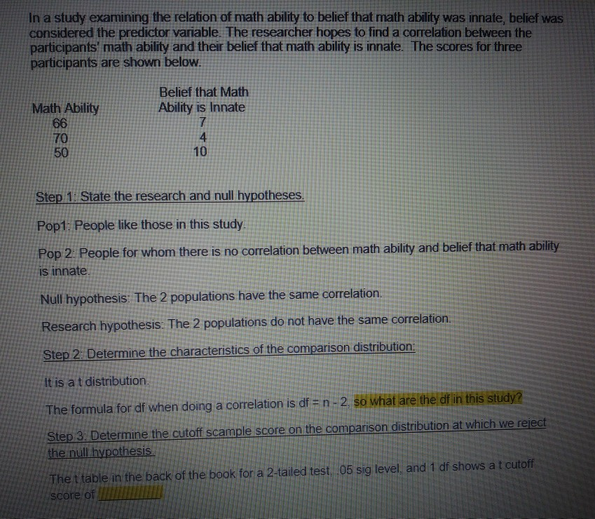 Solved In a study examining the relation of math ability to | Chegg.com