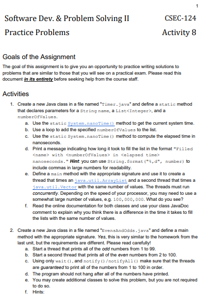 1 Software Dev. & Problem Solving II Practice | Chegg.com