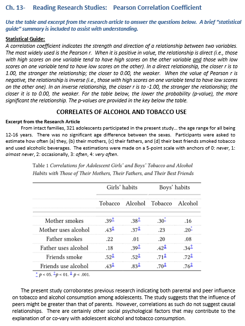 Solved Ch. 13- Reading Research Studies: Pearson Correlation | Chegg.com