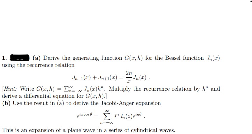 1. (a) Derive the generating function G(x,h) for the | Chegg.com