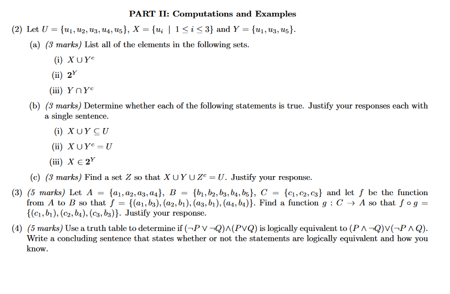 Solved PART II: Computations and Examples (2) Let U {U1, U2, | Chegg.com