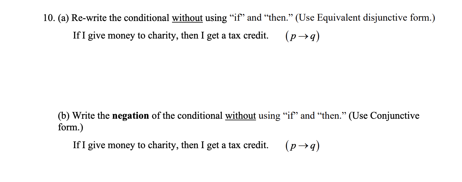 Solved 10. (a) Re-write the conditional without using "if" | Chegg.com